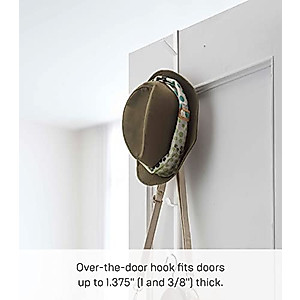 Yamazaki Home Over The Door Hooks - Vertical Hanging Coat Rack, Steel, Over-the-Door, No Assembly Req., Fits Doors up to 1.375" thick, white