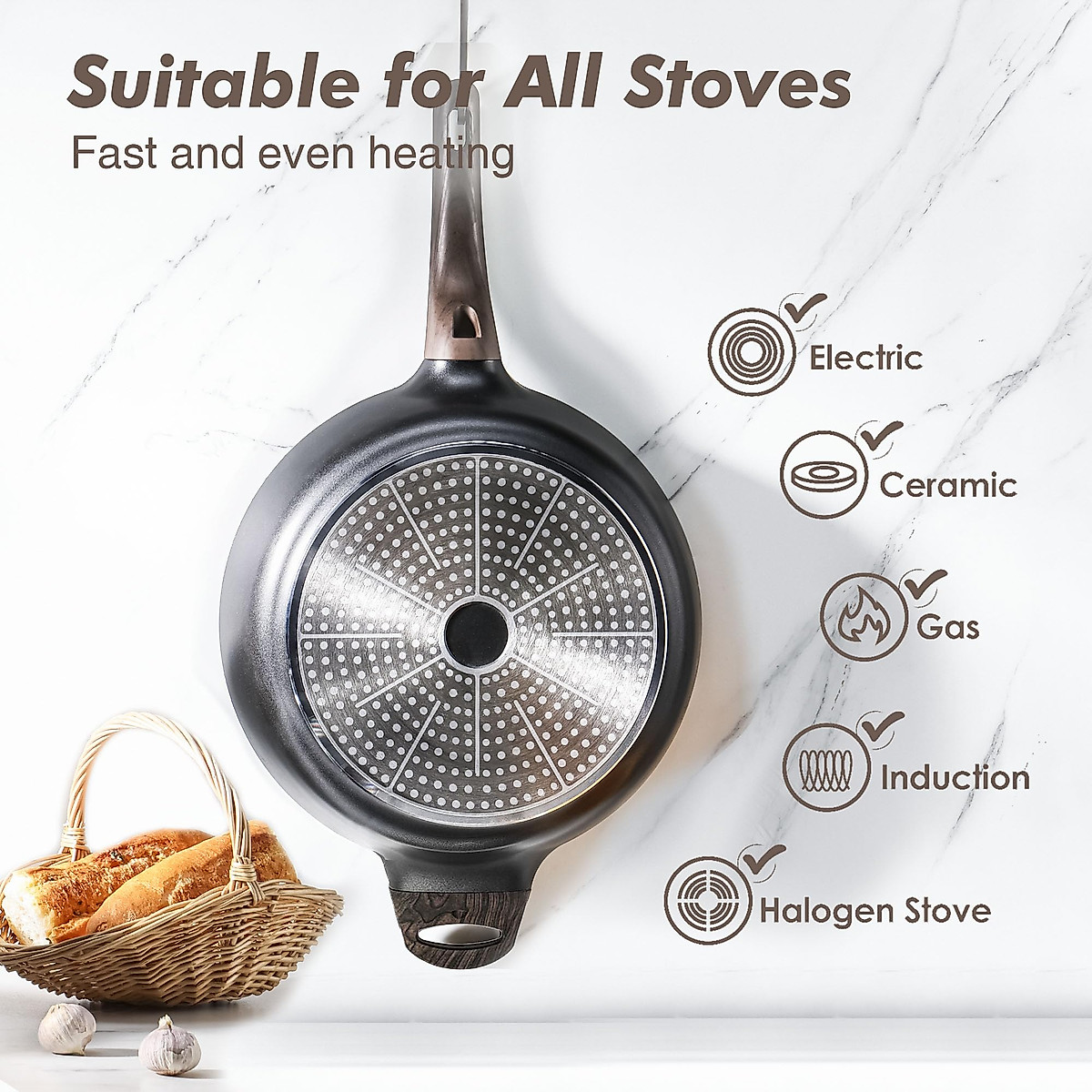 SENSARTE Nonstick Frying Pan Skillet with Lid, 12 Inch Large Deep Frying Pan, 5 Qt Non Stick Saute Pan with Cover, Induction Pan, Healthy Non Toxic Cooking Pan with Helper Handle, PFOA PFOS Free