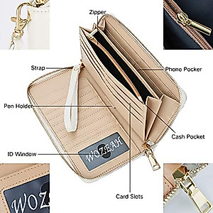 WOZEAH Women's RFID Blocking PU Leather Zip Around Wallet Clutch Large Travel Purse (A creamy white)