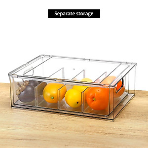 QWORK Refrigerator Organizer Bins with Pull-Out Drawer, Clear Fridge Drawer Organizer with Handle, 13.4 X 10 X 4.3 inches, Stackable and PET Storage Container for Kitchen, Pantry, and More