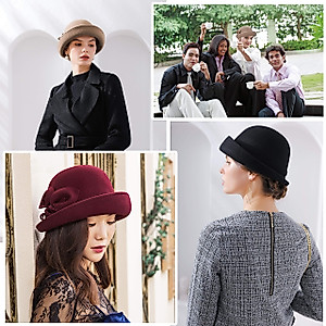Bienvenu 1920 Vintage Cloche Bucket Hat Women Church Derby Party 100% Wool Hat,Black