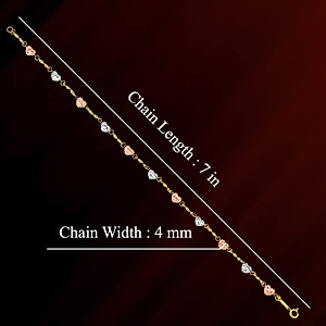 Diamond2Deal Solid 14k Tri-Color Gold Puff Heart 7" Bracelet for Women