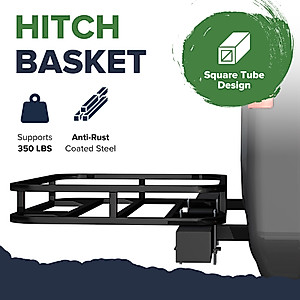 ARKSEN 32 x 26 x 4 Inch Heavy Duty Bumper Mounted Cargo Rack Carrier 350 Lbs Capacity Luggage Basket Hitch for RV, Camping, Traveling