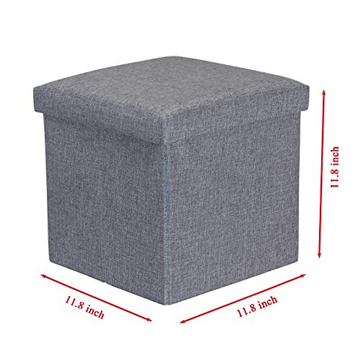 RONSTA Storage Ottoman, Foldable Cube Ottoman with Storage for Children, Foot Rest, Cloth Foot Stools and Ottomans with Memory Foam and Faux Linen Seat (Grey)