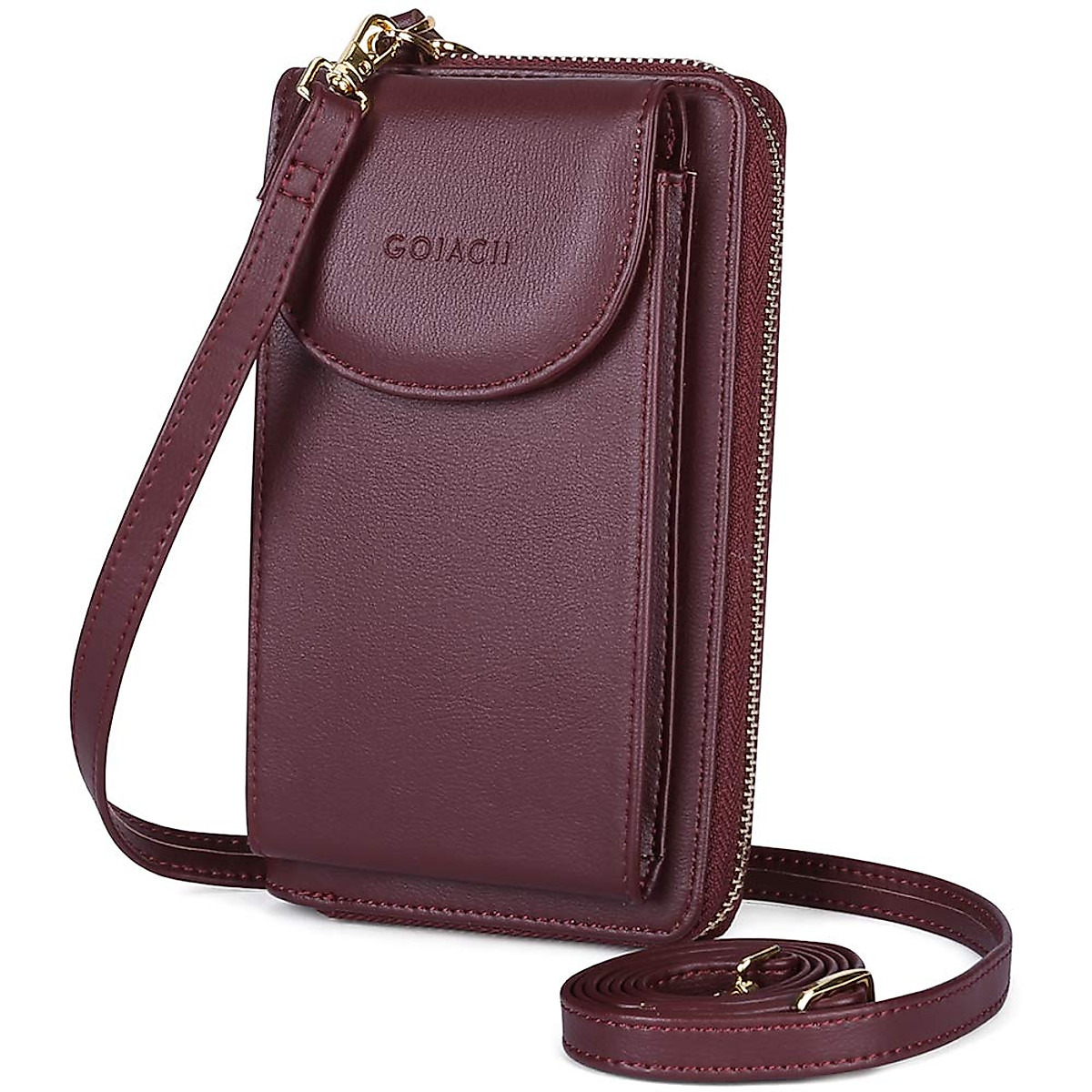 GOIACII Small Crossbody Bag RFID Blocking Cell Phone Women Wallet Leather Purse with Credit Card Slots Shoulder Leather Straps