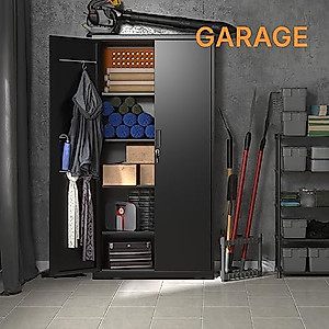 Metal Storage Cabinet - 72-Inch Black Lockable Garage Cabinet with Doors