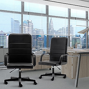 Black Office Desk Chair Set of 2 Leather Home Office Chair Ergonomics Computer Desk Chairs Comfortable Office Chair with Wheels Arm for Executive Task Work and Student