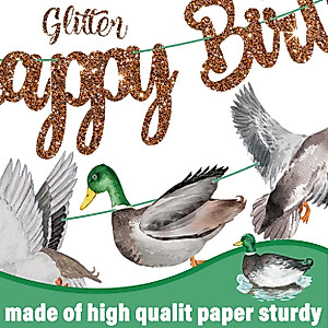 Mallard Duck Happy Birthday Banners Duck Hunting Birthday Decorations Mallard Duck Birthday Party Banner Hunting Theme Birthday Decor for Lucky Duck Baby Shower Supplies