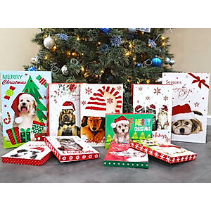 Iconikal Printed Gift Boxes for Christmas, Shirt, Robe, Lingerie, Hat, Gloves, Santa Paws Pets Design, 3-Sizes, Small, Medium and Large 10-Pack
