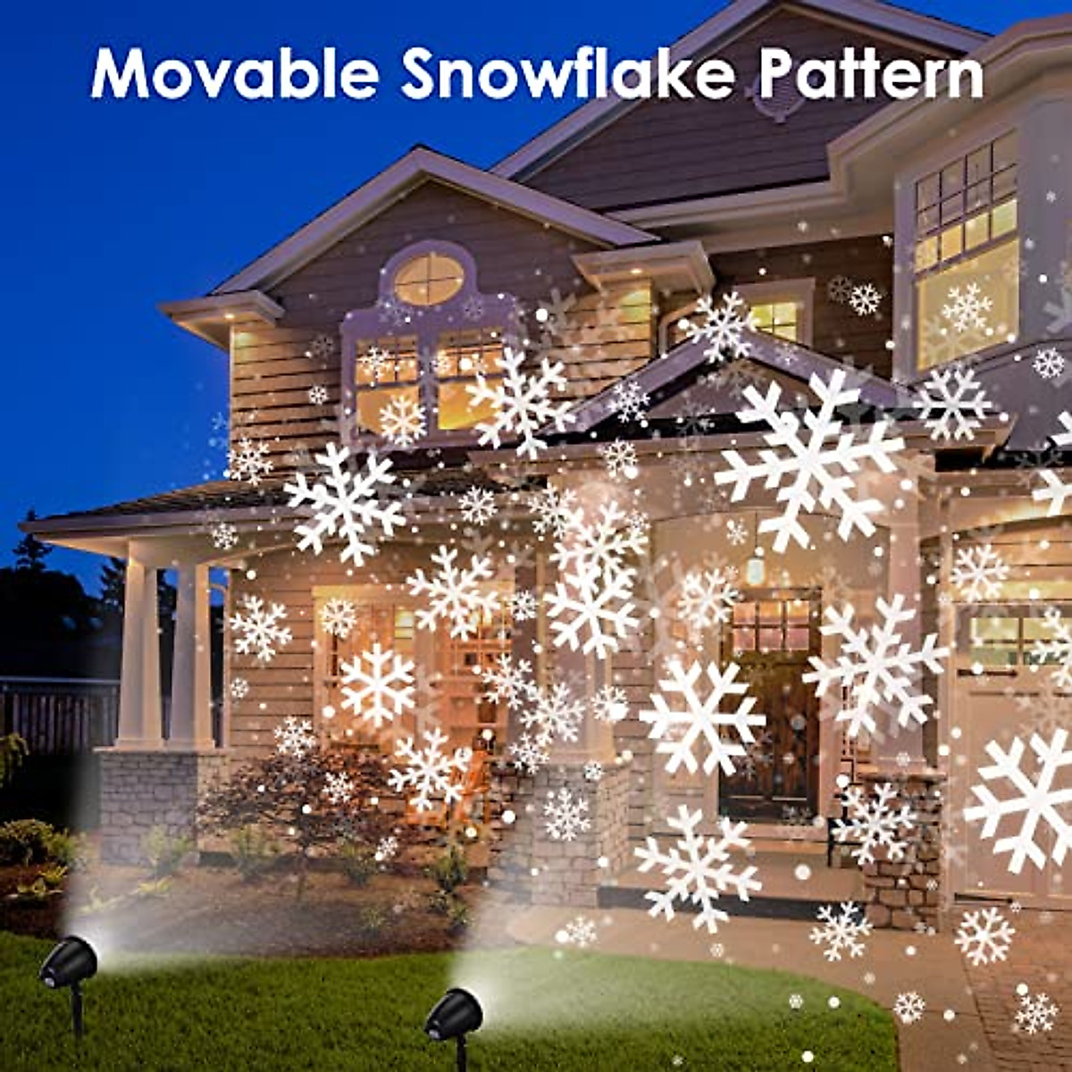 Anoak 2PCS Christmas Projector Lights Outdoor, Waterproof LED Christmas Decorations, Movable Snowflakes LED Light Projector for Christmas themed parties, family birthday parties and garden decoration.