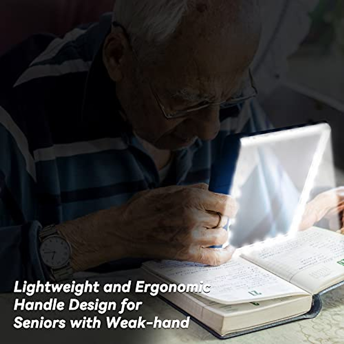 5X Magnifying Glass for Reading, Large and Lightweight Magnifier with 36 Ultra-Bright Dimmer LED Lights Provide Full-Page Viewing Area Evenly Lit Perfect for Low Vision Person and Seniors(Dark Blue)