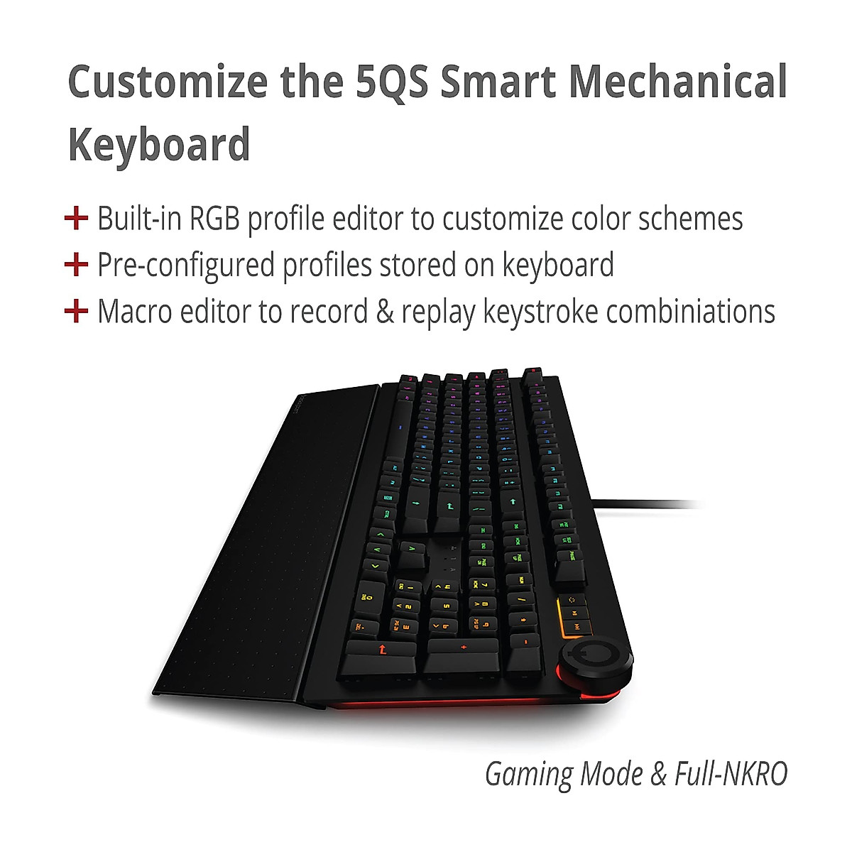 Das Keyboard 5QS Smart RGB Programmable Mechanical Keyboard for Work & Gaming, Soft Tactile Mechanical Switches, Built-in RGB Profiles, Palm Rest, Volume Knob, Aluminum Top (104 Keys, Black)