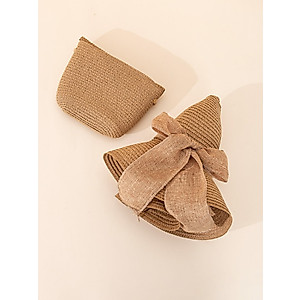 Verdusa Women's Bow Wide Brim Straw Sun Hat and Crossbody Straw Bag Set Khaki One-Size