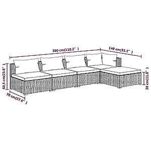 WHOPBXGAD 5 Piece Patio Lounge Set Deck Furniture,Gardens Patio Furniture,Designed for use on lawns, terraces, poolsides, patios and Gardens,with s Poly Rattan Black