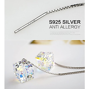 AllenCOCO 925 Sterling Silver SWAROVSKI Crystals Long Tassel Threader Dangle Drop Earrings Women Wife Cube Hypoallergenic Dangle Earrings