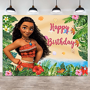 Cartoon Moana Backdrop Maui Summer Beach Princess Girl Birthday Photography Background Baby Shower Party Banner Cake Table Decoration Backdrop 5x3FT