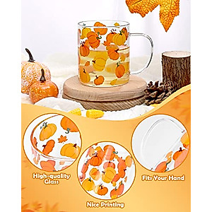 Pumpkin Glass Mug 15 Oz, Clear Fall Cup With Handle, Large Espresso Iced Coffee Glass, Hot Beverage Cappuccino Tea Drinking Glassware, Autumn Decor for Coffee Bar, Thanksgiving Gift for Pumkin Lover
