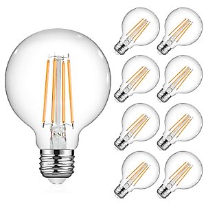 Ascher Vintage G25 LED Globe Light Bulbs, 60 Watt Equivalent, Warm White 2700K, Non-Dimmable, G25 Glass Edison Style for Bathroom Makeup Mirror, Medium E26 Base, Pack of 8