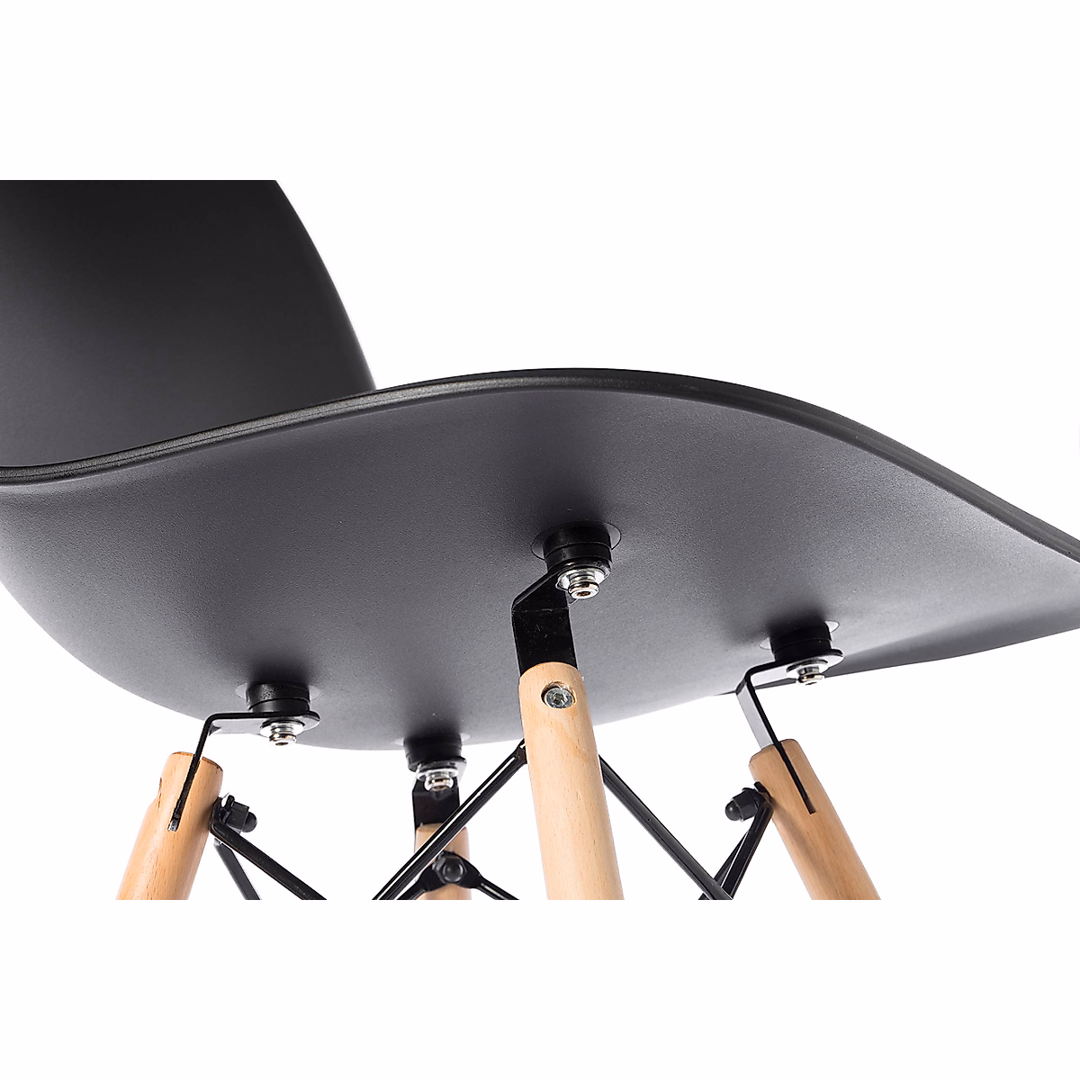 Fabulaxe Mid-Century Modern Style Plastic DSW Shell Dining Chair with Solid Beech Wooden Dowel Eiffel Legs, Black