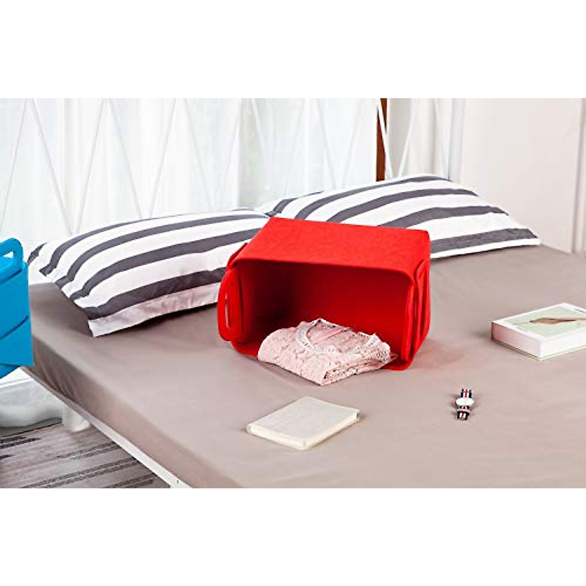 Storage Basket Felt Storage Bin Collapsible & Convenient Box Organizer with Carry Handles for Office Bedroom Closet Babies Nursery Toys DVD Laundry Organizing