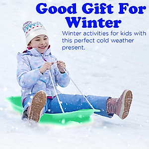 Slippery Racer Downhill Sprinter Flexible Kids Toddler Plastic Cold-Resistant Toboggan Snow Sled with Pull Rope and Handles -35 Inch (GREEN)