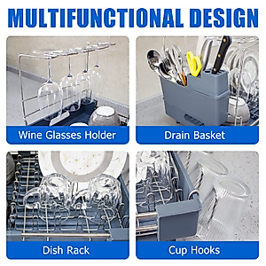 DOFIMATE Expandable Dish Drying Rack,Dish Racks with Drainboard,Multifunctional Stainless Steel Dish Rack for Kitchen Counter