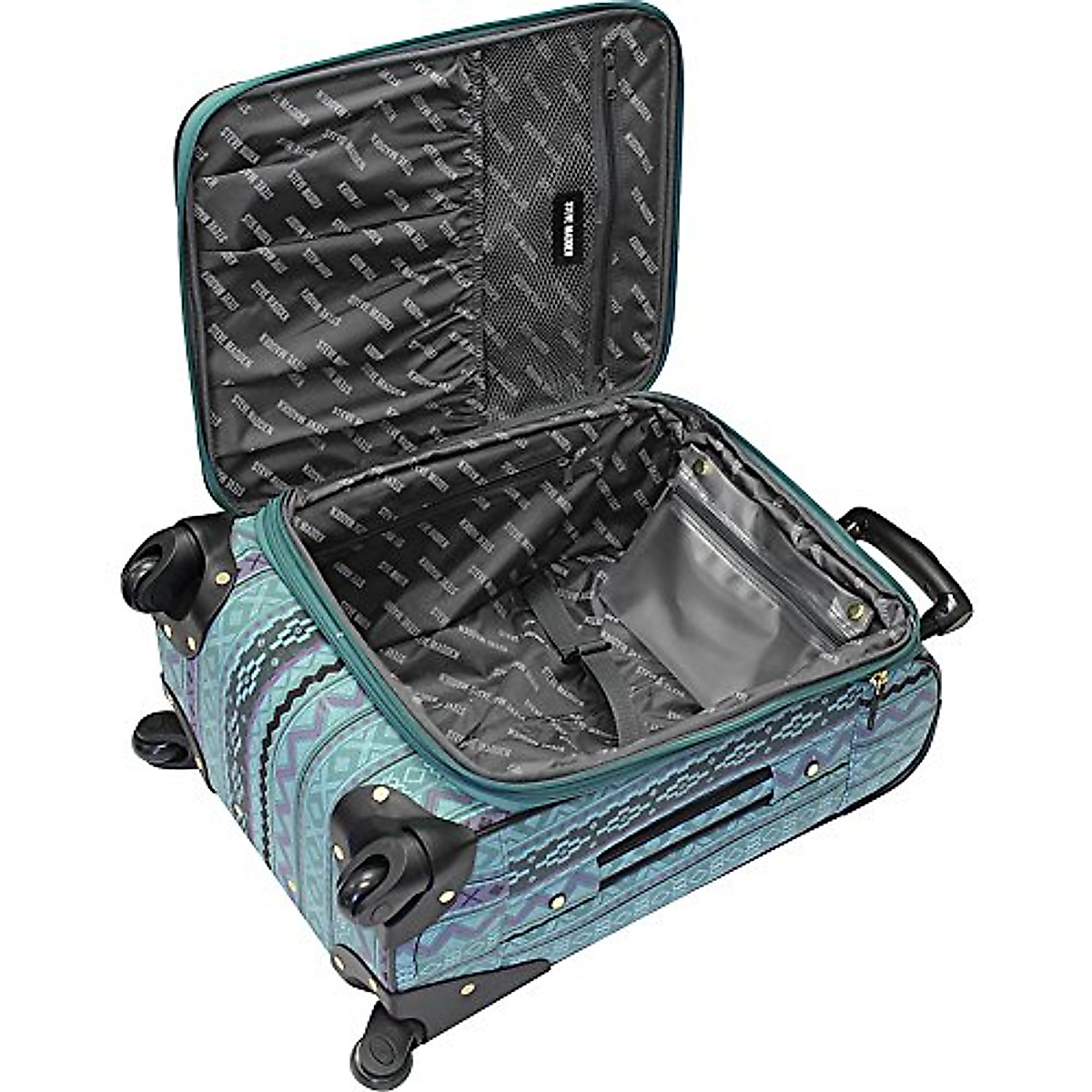 Steve Madden Designer 20 Inch Luggage Collection - Lightweight Softside Expandable Suitcase for Men & Women - Durable Carry On Bag with 4-Rolling Spinner Wheels (Legends Turquoise)