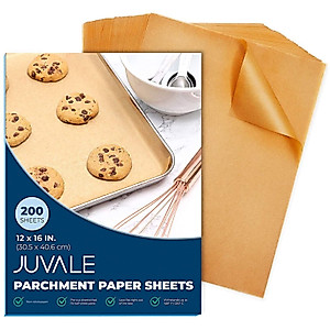 Juvale 200-Pack Precut Parchment Paper Sheets 12 x 16 inches, Unbleached Brown Nonstick Liners for Half Sheet Pan for Baking, Cooking, Grilling, Air Fryer, Steaming, and Wrapping Food, Heavy Duty