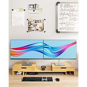 Epesoware Monitor Stand with 2 Drawers for Desk, Bamboo Dual Monitor Riser, Desk Organizer, Monitor Shelf for Computer Laptop Printer, No Assembly Required, Natural