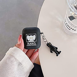 ZONOQX Compatible with Airpod 1/2 case ，Fashion Frosted TPU Shockproof case with Funny Keychain for Airpod 1/2 Suitable for Men and Wome . (Black-Faced Bear)
