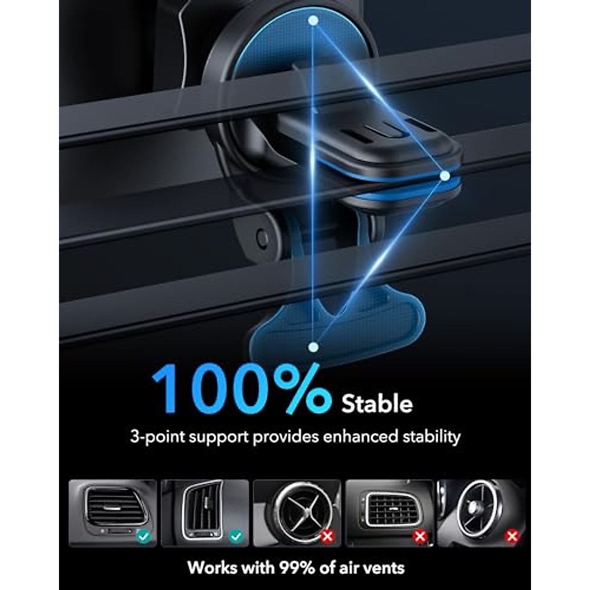 ESR for MagSafe Car Mount Charger, 15W Magnetic Wireless Car Charger, for MagSafe Car Charger, Air Vent Phone Holder for iPhone 16/15/14/13/12, Galaxy S25/S25 Ultra, with 36W QC 3.0 Fast Car Charger