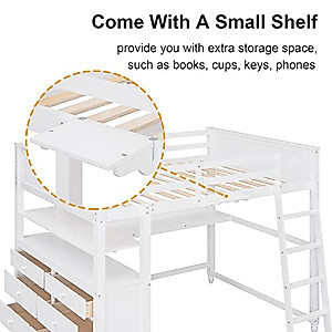Merax Multi-Functional Full Loft Bed with Built-in Desk/6 Storage Drawers/Shelf, Full Size Wooden Loft Bed with Ladder and Guardrails, No Box Spring Required Wood Bed Frame, White