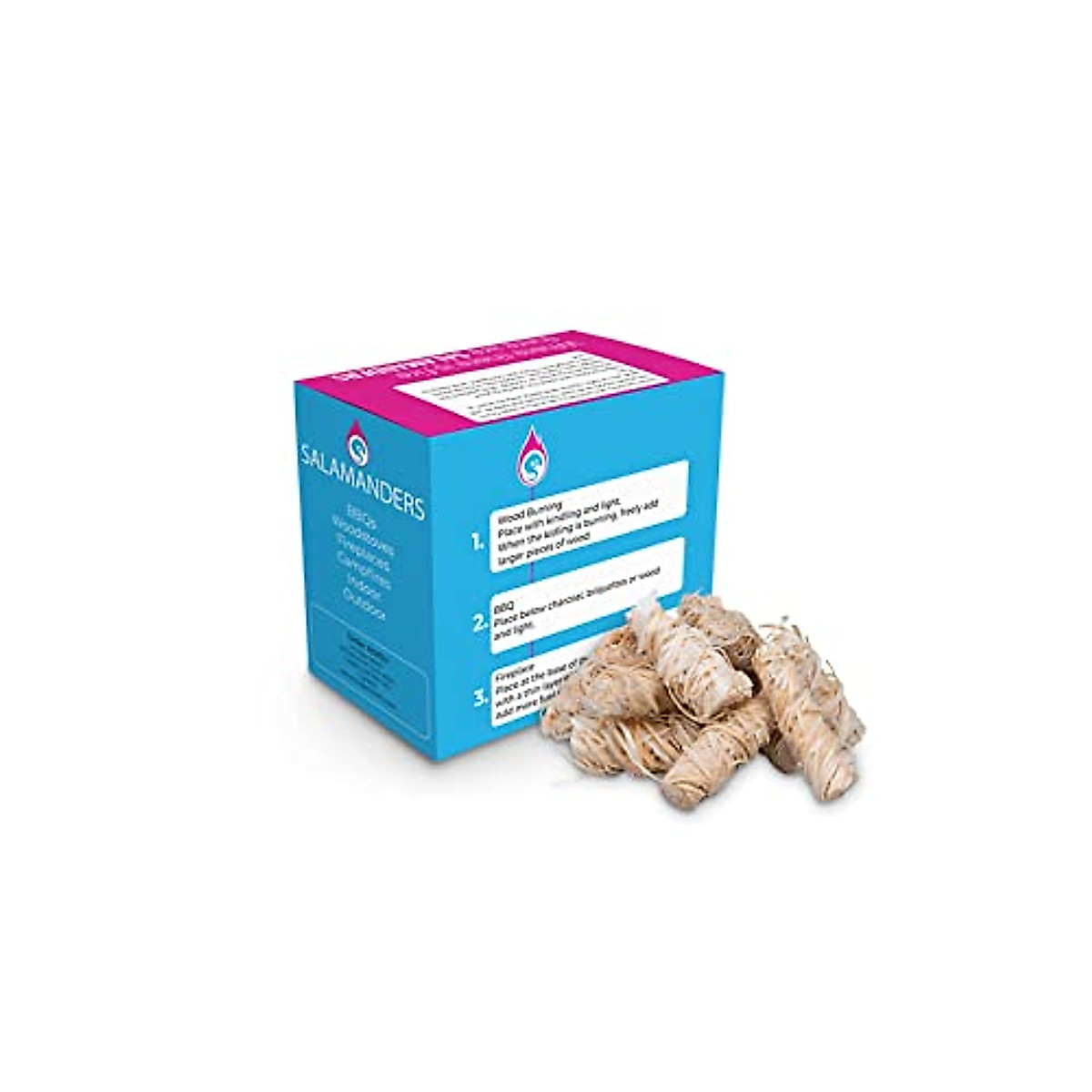 Salamanders Fire Starters 32 pcs | Natural Firestarter's for BBQ, Campfires, Fireplace, Charcoal, Wood Stove, Fire Pit, Pizza Oven and Smokers | All Weather, Non-Toxic | Indoor/Outdoor Use