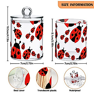 DOMIKING Ladybugs 2 Pack Cotton Swab Holders Dispenser Plastic Jar Bathroom Storage Canister Acrylic Containers for Cotton Ball Floss Picks Hair Clips
