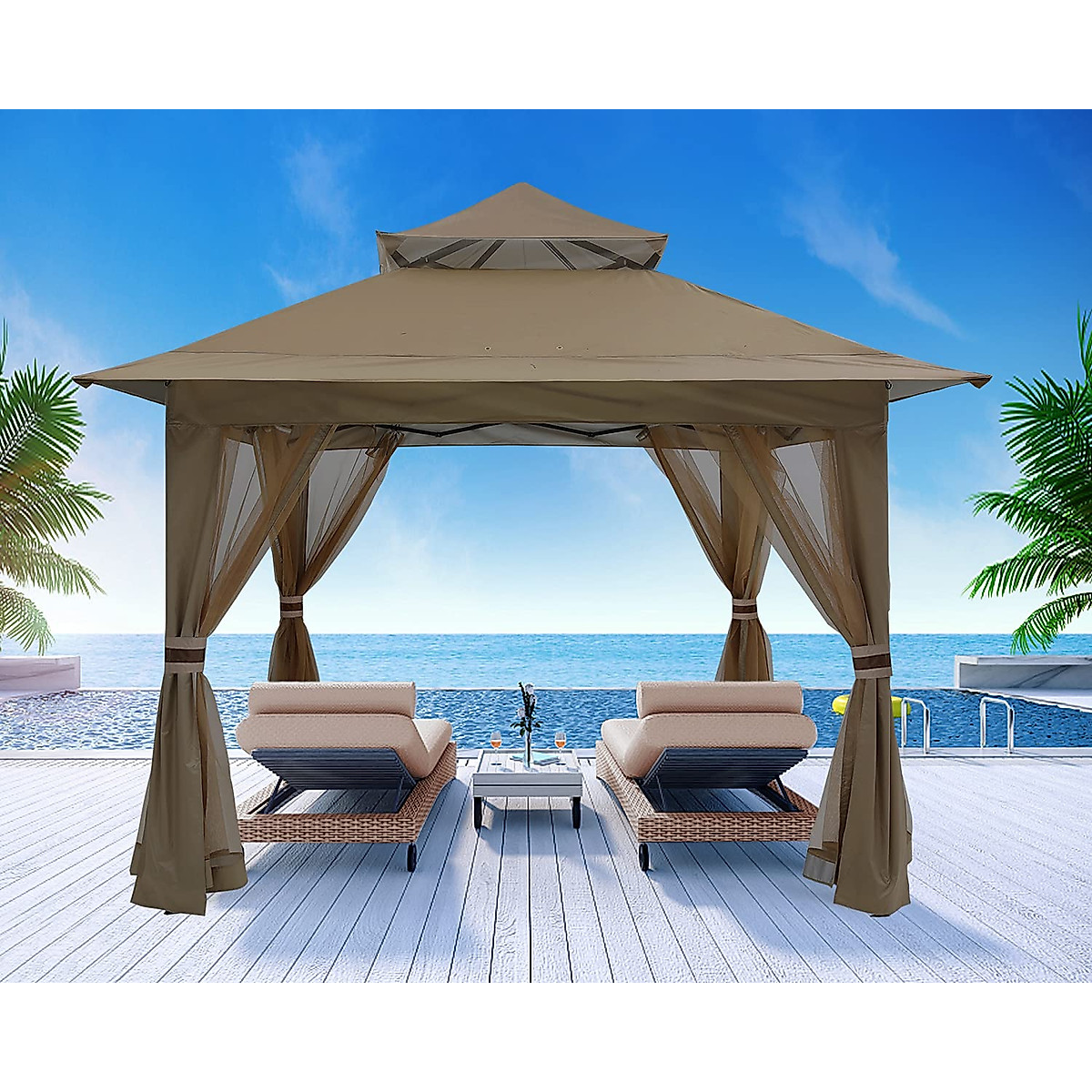 ABCCANOPY Pop Up Gazebo 13x13 - Outdoor Canopy Tent with Mosquito Netting for Patio Garden Backyard (Brown)