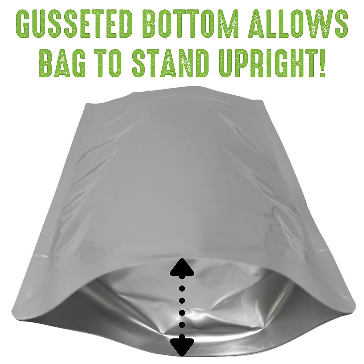 50 Mylar Bags for Food Storage, Airtight 7-Mil Thick Gusseted Zip Lock, Long Term, Reusable, Emergency Food Supply & Freeze Dryer Bags - 2 Quart 8x12 Inch