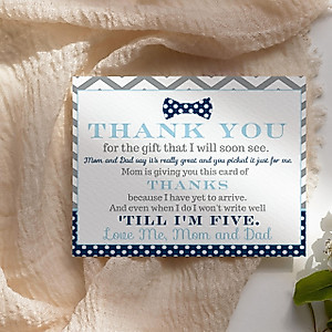 Paper Clever Party Bow Tie Baby Shower Thank You Cards with Envelopes Blank Notes Prefilled Message Boys Personalize for Registry Gifts Blue and Grey Notecard Set 4x6, 15 Pack Printed