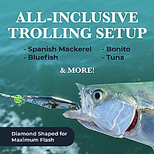 CLARKSPOON - Ready to Fish Trolling Kit - Fishing Equipment for Coastal Waters- Great for Spanish Mackerel, Bluefish, Bonito, Tuna, & More - Trolling Kit with Lures, Trolling Sinkers & Planers