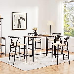 Yaheetech 26'' Weave Counter Stools Set of 4 Barstool Mid-Century Modern Metal Bar Stool Counter-Height Stool Slat Backrest Dining Chair, Black