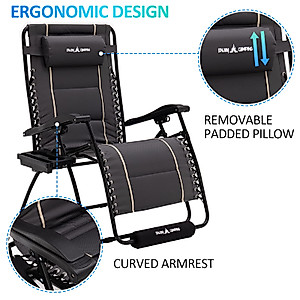 Amopatio Oversized Padded Zero Gravity Chair with Cup Holder, XXL 33" Wide Folding Reclining Lounge Chair with Footrest & Headrest for Indoor and Outdoor, Support 500LBS, Dark Grey