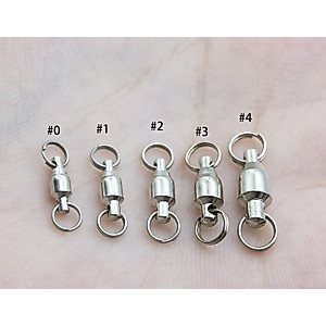 HTHYLURE 100 Pcs Ball Bearing Swivel with 2 Split Rings Fishing Snap Swivels Heavy Duty Connector High Strength Copper Stainless Steel Durability Solid Welded Rings Barrel Size 0#-4#