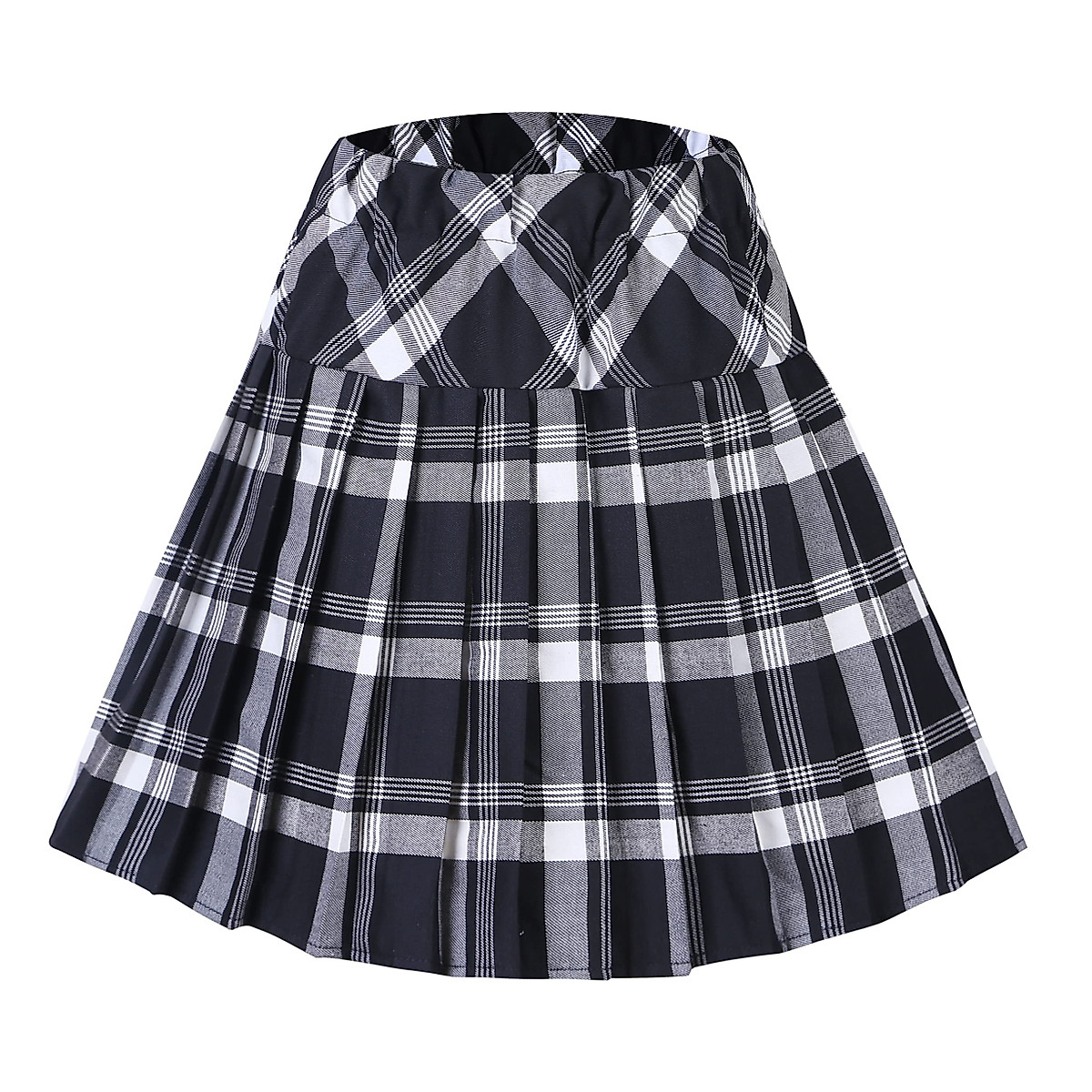 Women's Elastic Waist Plaid Pleated Skirt Tartan Skater School Uniform Mini Skirts (Large, Series 1 White)