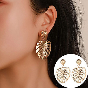 Shegirl Palm Leaf Earrings Hollow Leaves Dangle Earrings Gold Studs Earrings Fashion Jewelry for Women Gift