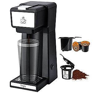 Teglu Upgraded 2 in 1 Single Serve Coffee Maker for K Cup Pods & Ground Coffee, Mini K Cup Coffee Machine 6-14 oz, Single Cup Coffee Brewer with One-Press Fast Brewing, Reusable Filter, Black