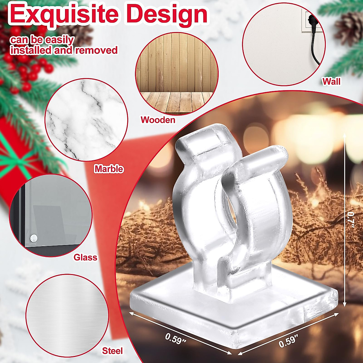 Menkxi 25 Pcs Mini Christmas Light Clips Outdoor Adhesive Wall Hanging Hooks Waterproof Mini Christmas Light Gutter Clips for Walls Windows Eaves and Yards (Clear)