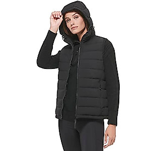 Calvin Klein Women's Hooded Casual Stretch Fabric Quilted Vest, Black, Large