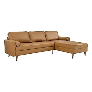Pemberly Row 98" Modern Style Leather Sectional Sofa in Tan Finish