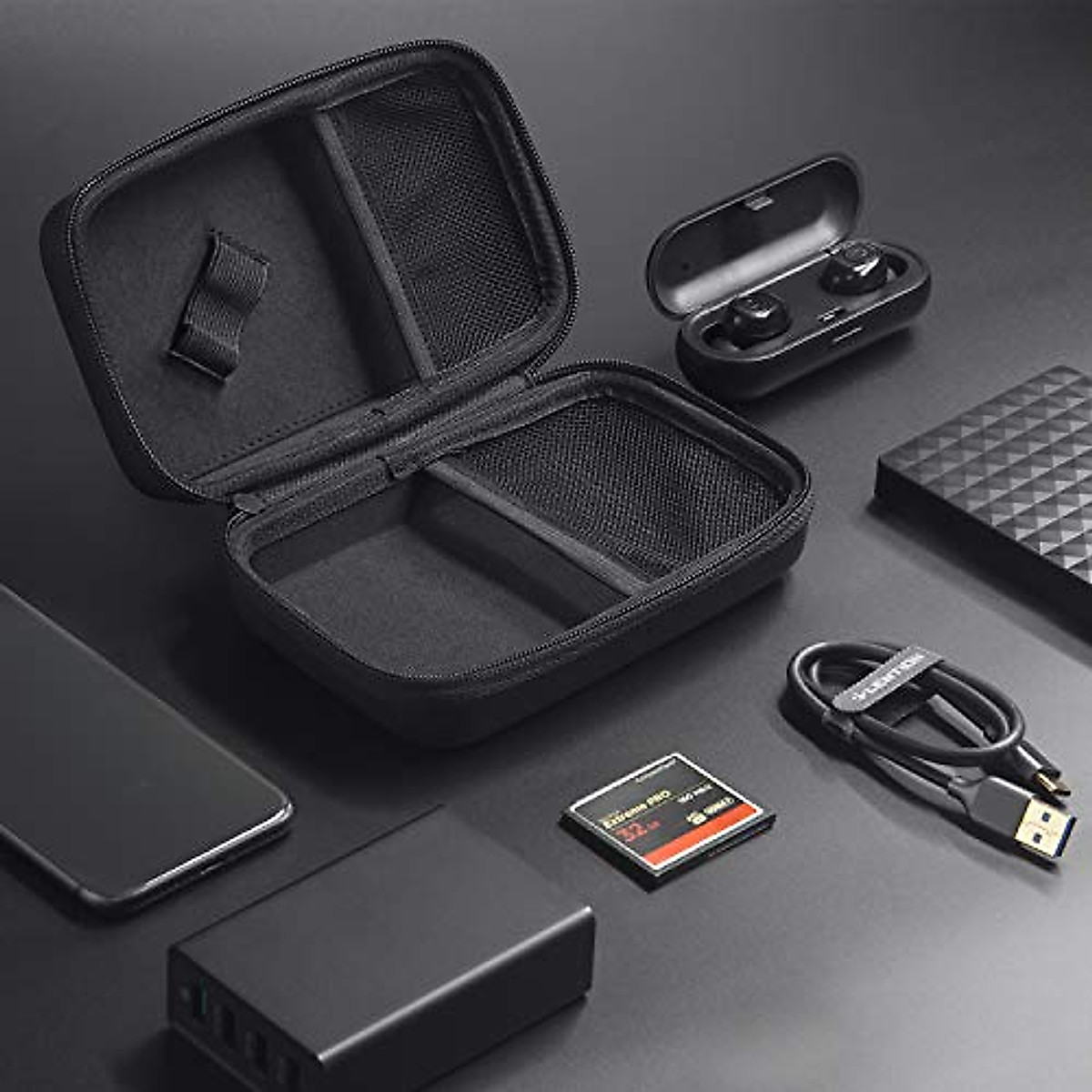 LENTION Portable Pouch Case for 2.5 inch External Hard Drive, Laptop Power Adapter, Phone Charger, Wireless Mouse, Cable, Power Bank, SSD, HDD, Accessories, EVA Travel Organizer