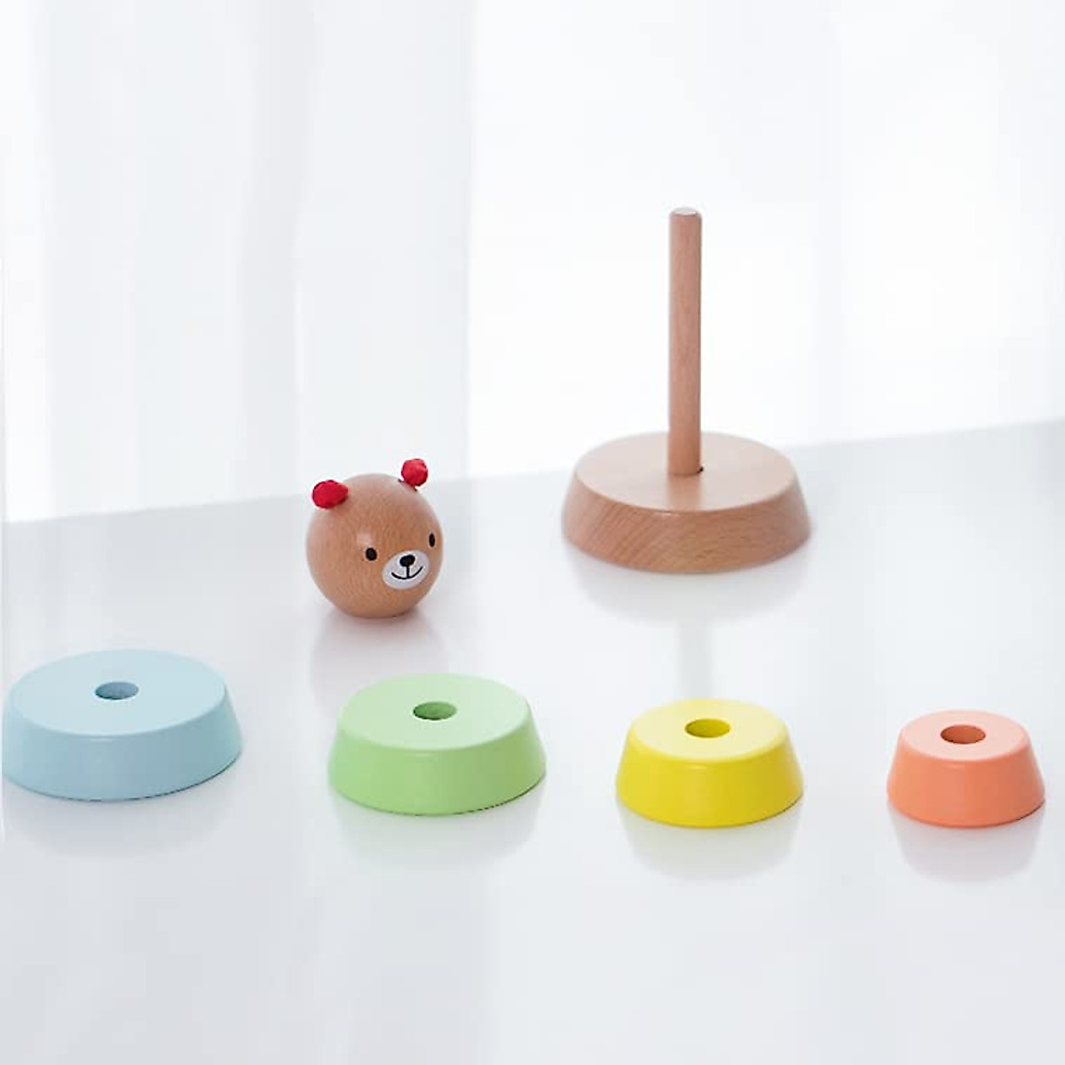Classic World Wooden Stacking Rings Baby Toy, Montessori Stacking Rings Stacker Rainbow, Bear Tower Wooden Toys for Babies
