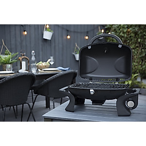 George Foreman Portable Gas BBQ with Integrated Thermostat, Black, Lightweight & Compact, Steel Body & Automatic Ignition, Gas Barbecue, GFSBBQ1